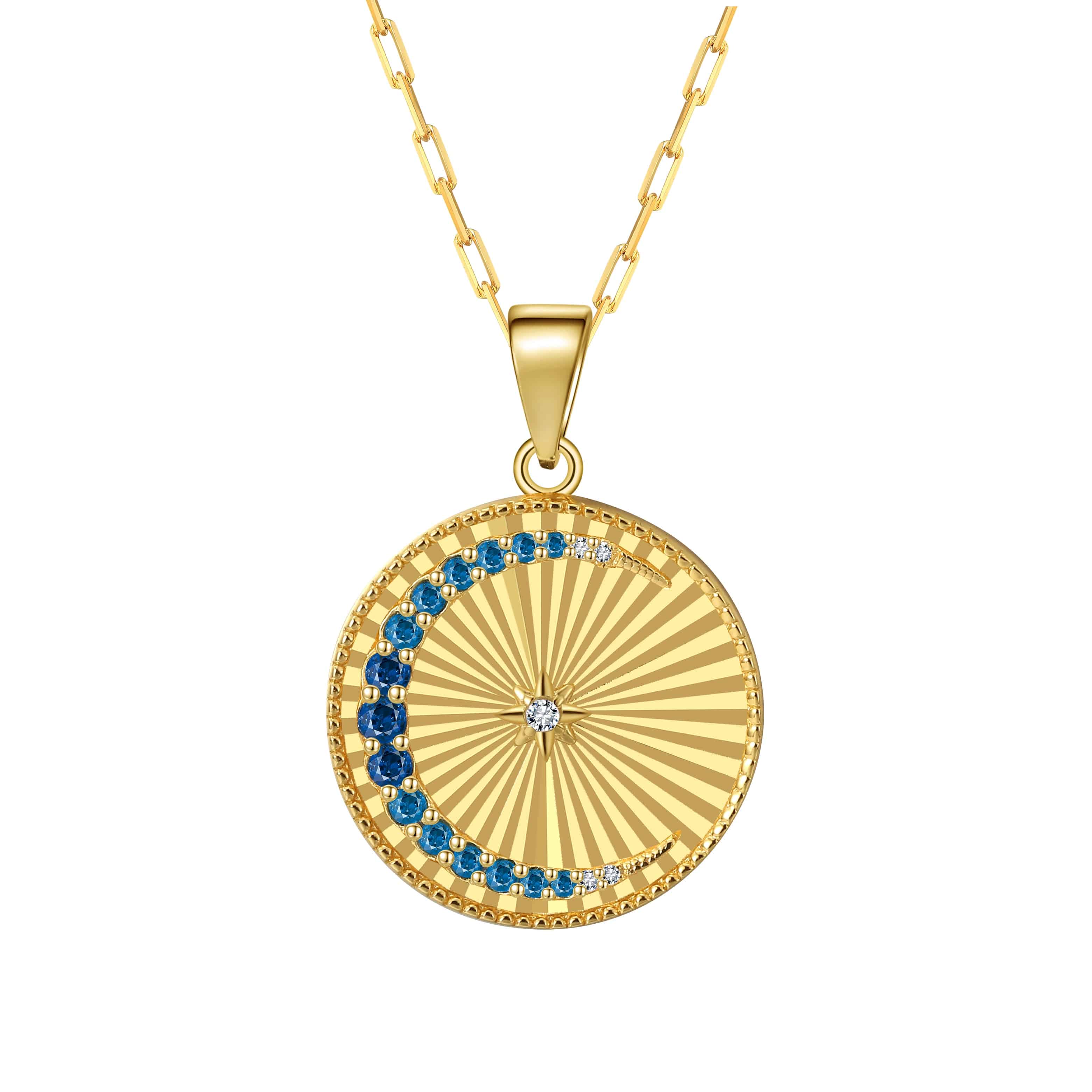 18K Gold Blue Crystal Moon Necklace | Everwild Designs